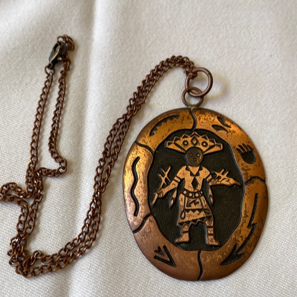 Jewelry | Vintage Solid Copper Oval Pendant Hopi Kachina Dancer | Poshmark
